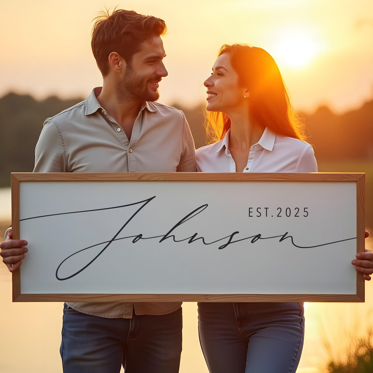 Personalized Family Last Name Established Date Framed Wood Sign ...
